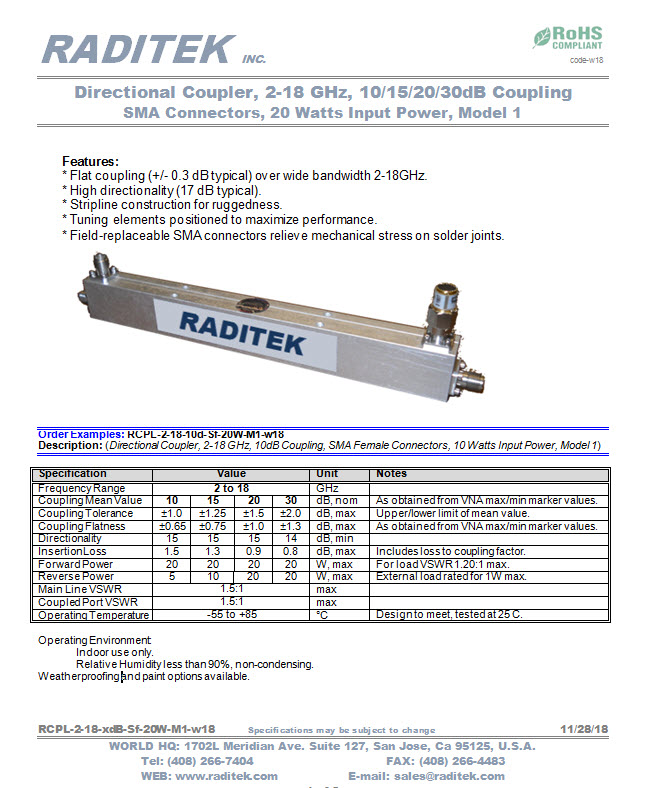 RADITEK Newsletter - Ultra Wide Band Directional Coupler