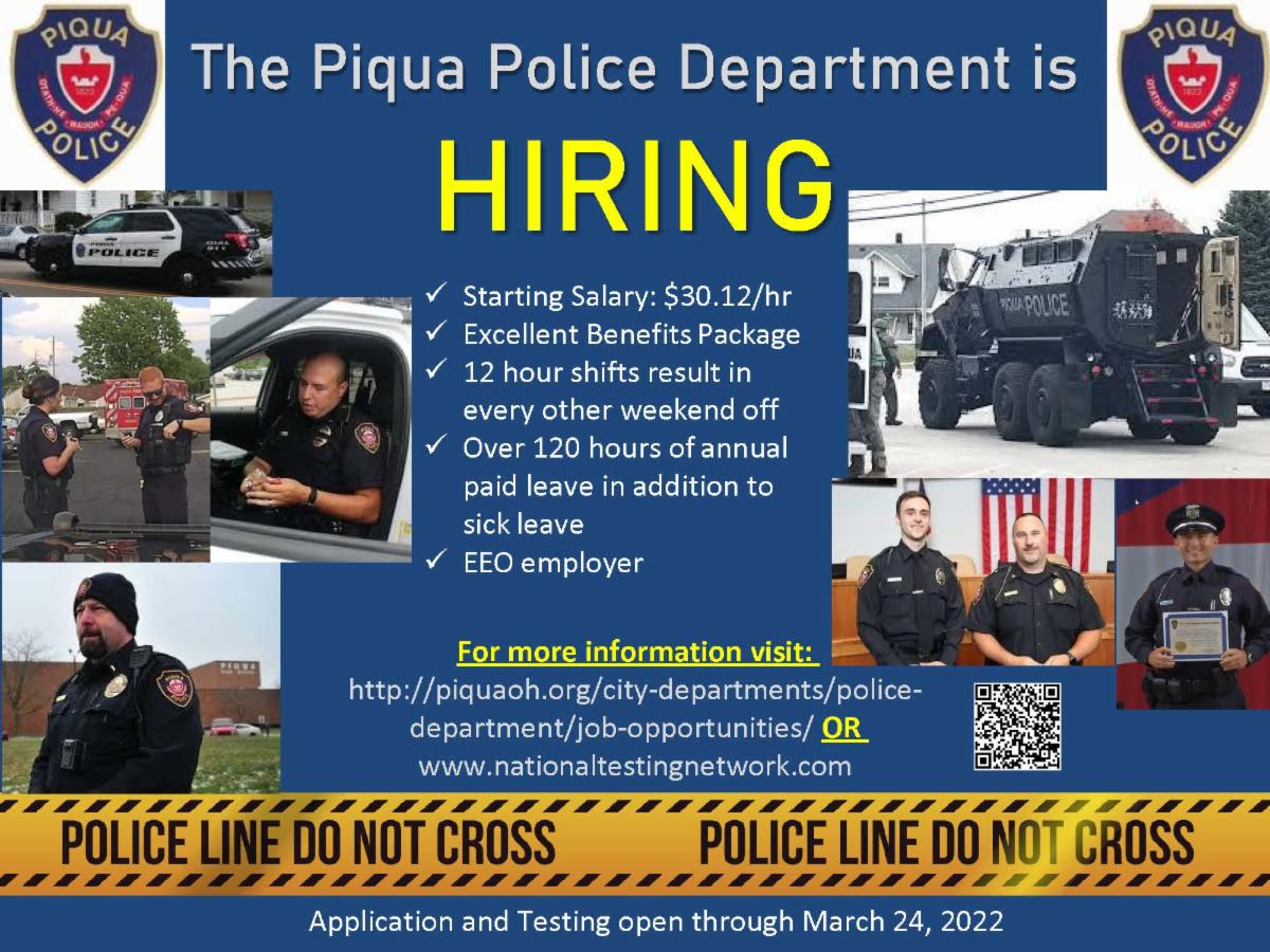 Announcement for Entry Level Police Officer, City of Piqua OH