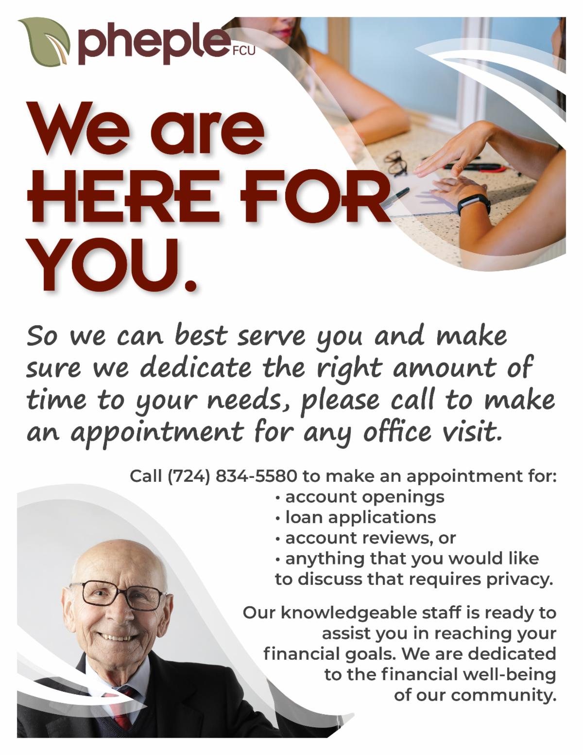 We are HERE FOR YOU! Please call to schedule an appointment for any ...