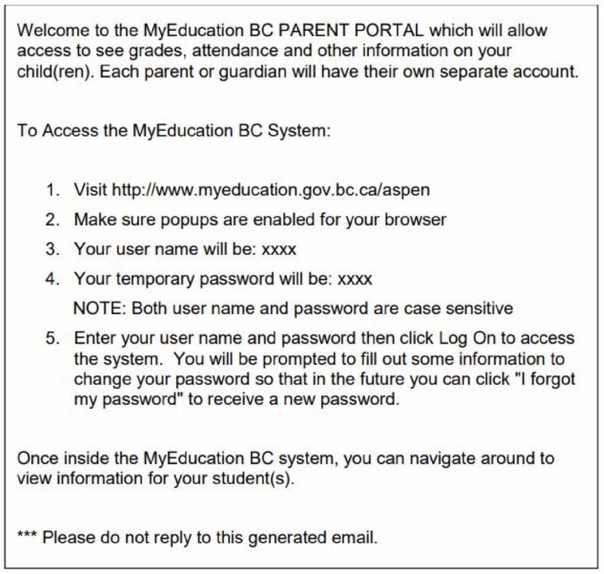 Correction for MyEducationBC Set Up