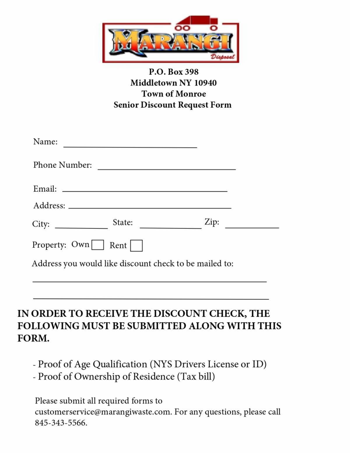 Marangi Disposal Senior Citizen Discount Form