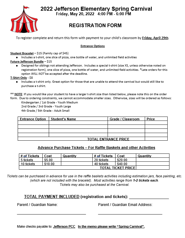 Spring Carnival Registration