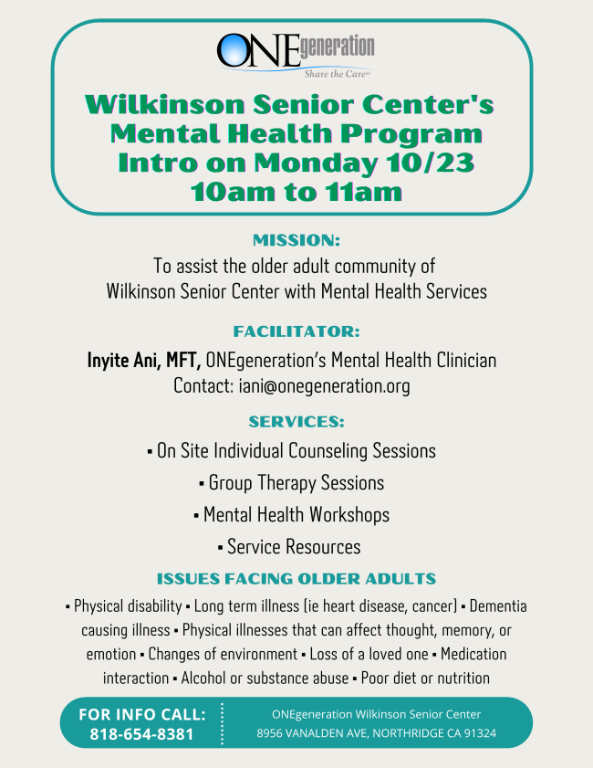 ONEgeneration Wilkinson Senior Center October 2023