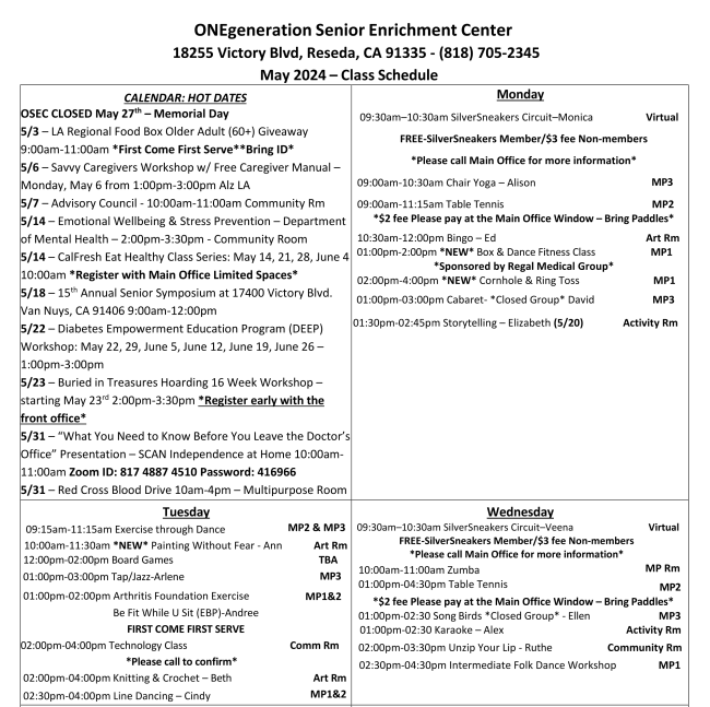 ONEgeneration OSEC MAY 2024