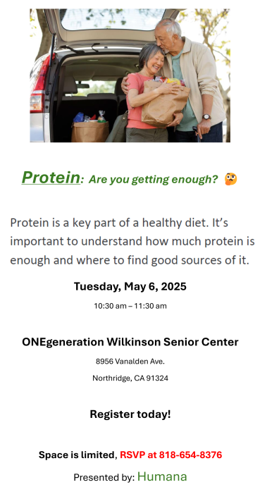 ONEgeneration Wilkinson Senior Center May 2025