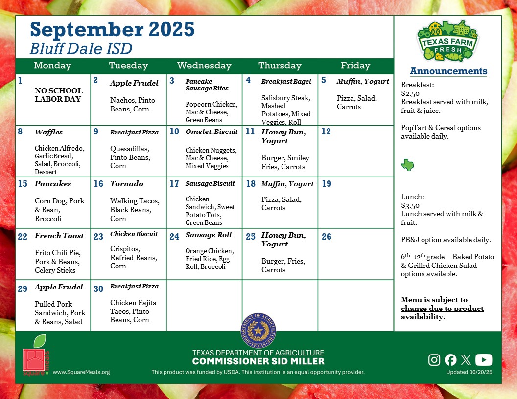 Bluff Dale ISD Weekly News - Week of September 22nd, 2025