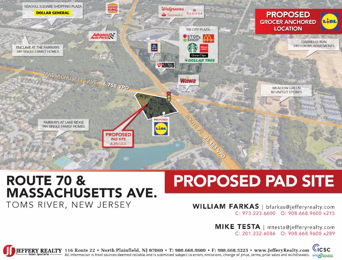Route 70 - Toms River, NJ | 19,200 SF Pad Site Available | Join Lidl!