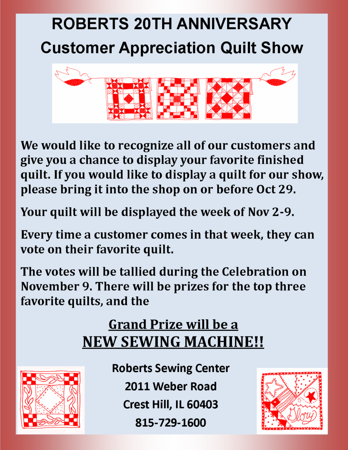 Roberts Sewing Center Update for October 17, 2019