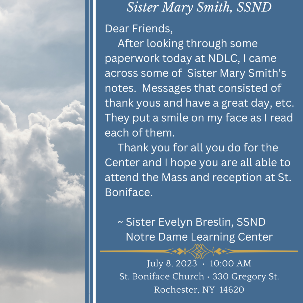 In Memory of Sister Mary Smith, SSND