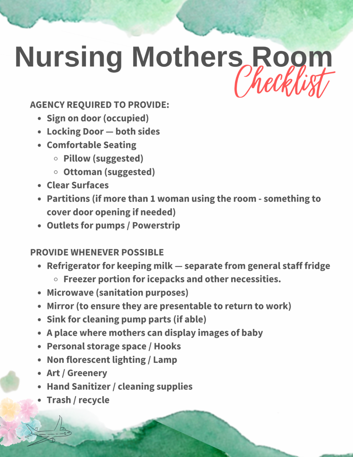 Nationwide Facility Nursing Mother's Rooms Database