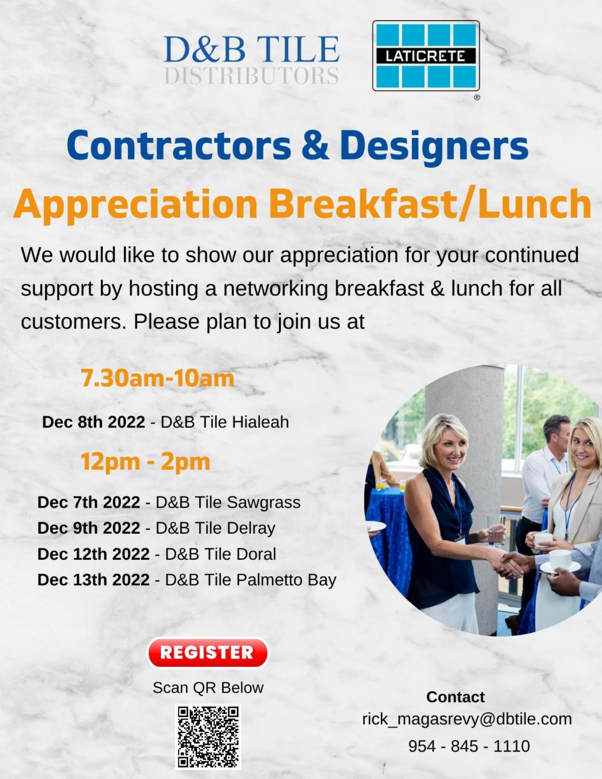 Contractors & Designers Appreciation Breakfast/Lunch
