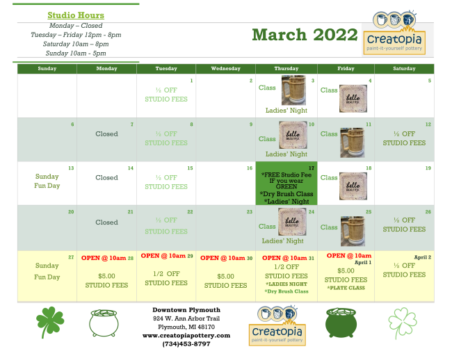 March at Creatopia Pottery