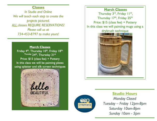 March at Creatopia Pottery