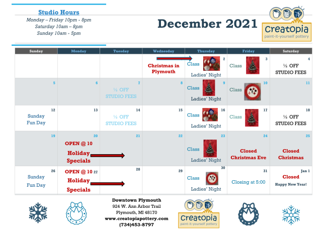 December at Creatopia Pottery