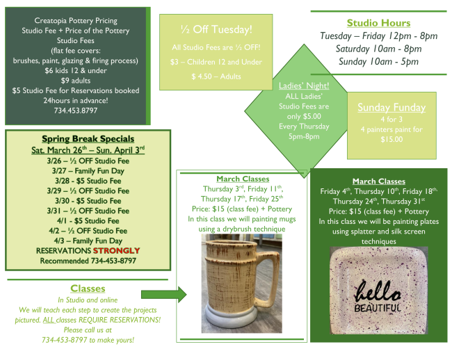 March at Creatopia Pottery