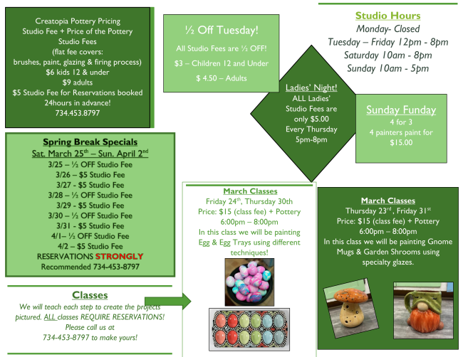 March at Creatopia Pottery