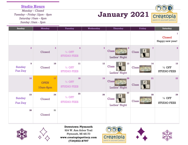 January at Creatopia Pottery