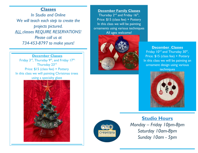 December at Creatopia Pottery