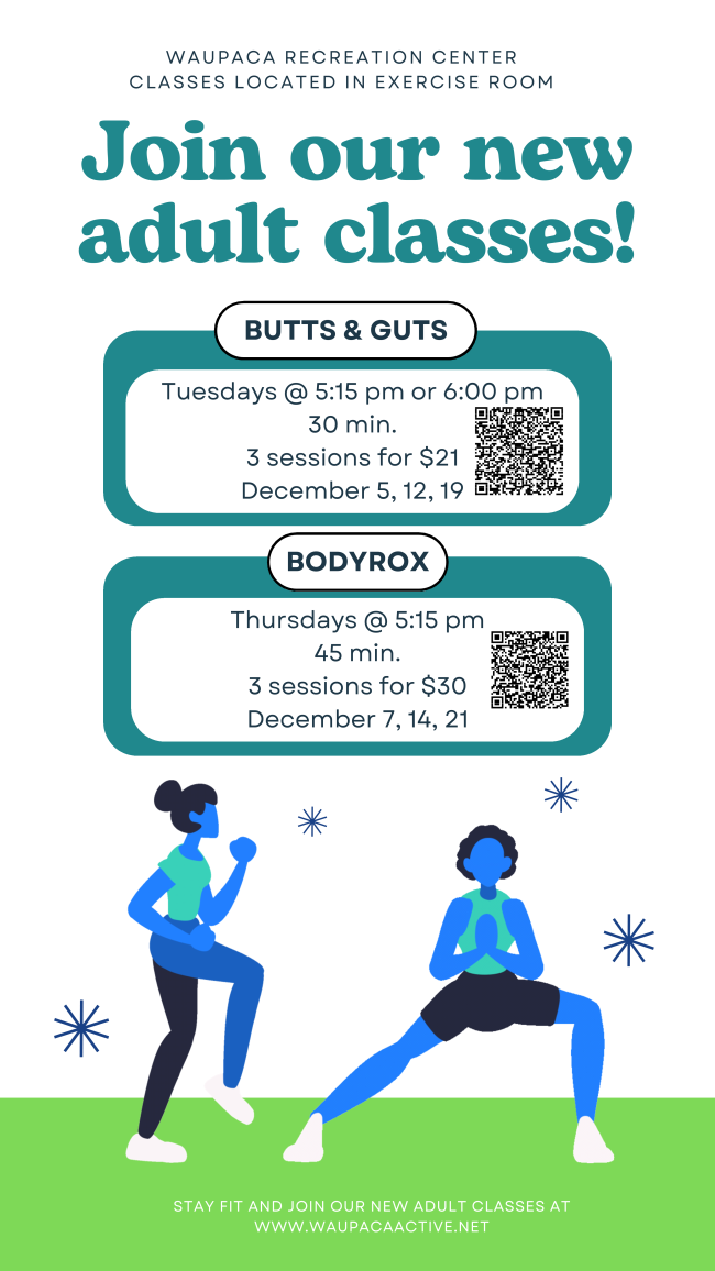 🍃 City of Waupaca Parks and Recreation new fitness classes