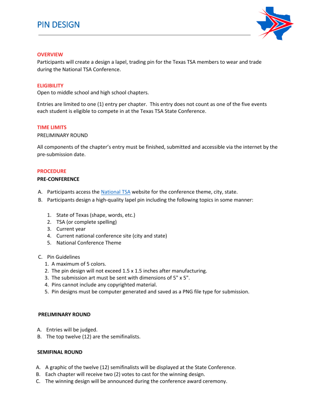 Texas TSA Pin Design Contest