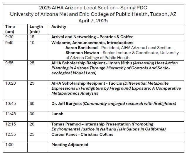 AZ-AIHA Spring PDC at University of Arizona