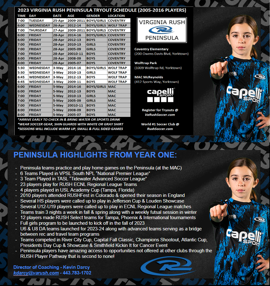 RUSH Peninsula Tryouts Kickoff This Week!