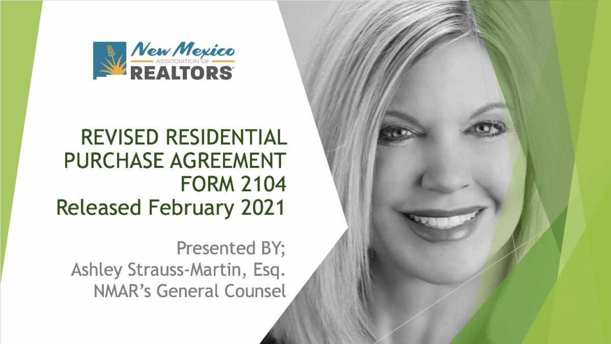 NMAR Forms Update - Revised Form 2104, the Residential Purchase Agreement