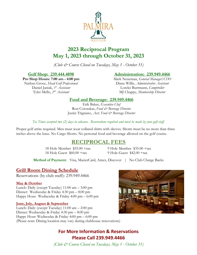 Reciprocal Club Invitation from the Golf Club at Palmira