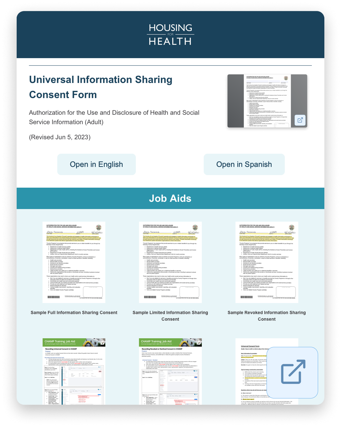Consents Landing Page