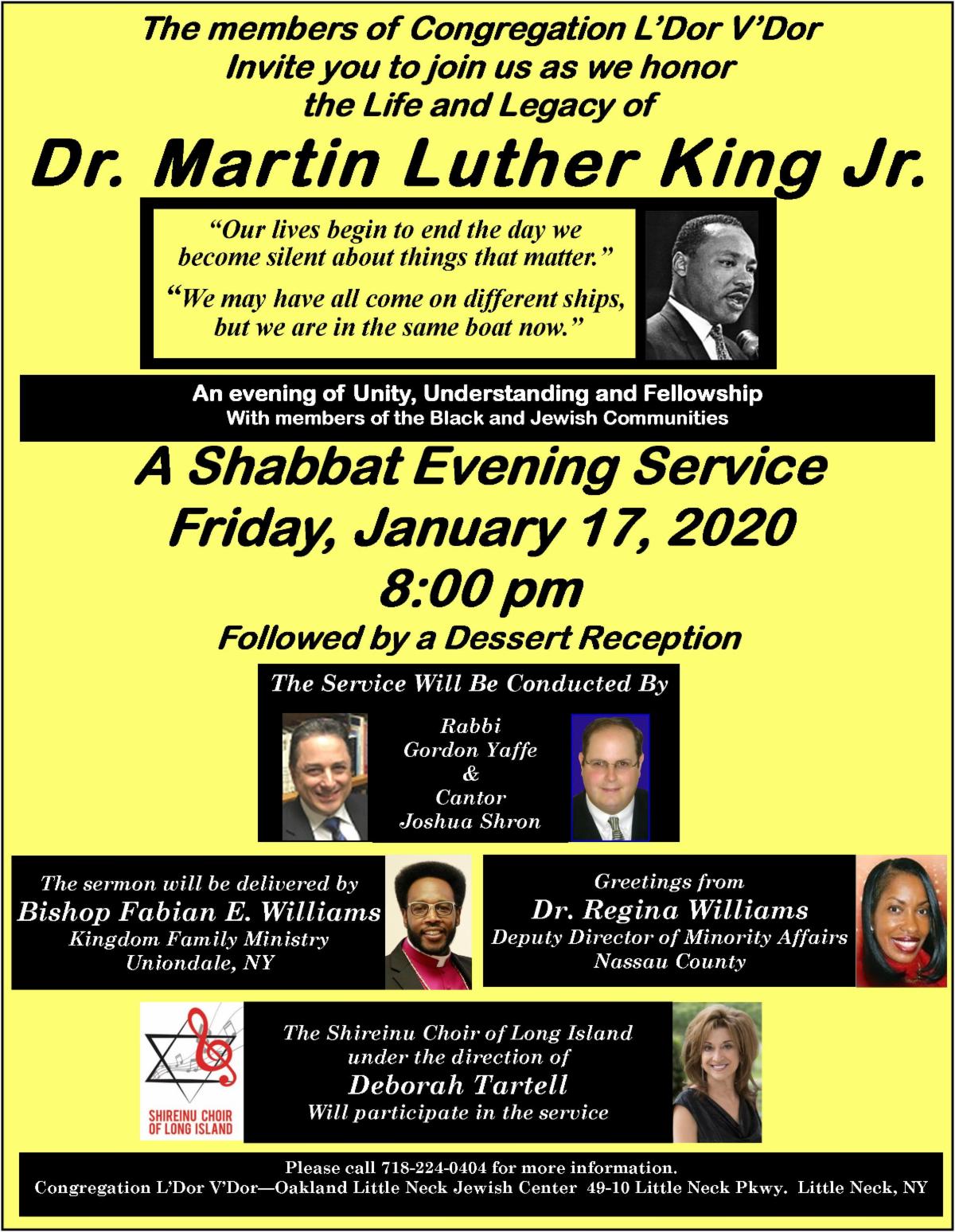 Last Call for Shabbat Dinner this Friday at 6:15 pm and MLK Shabbat ...