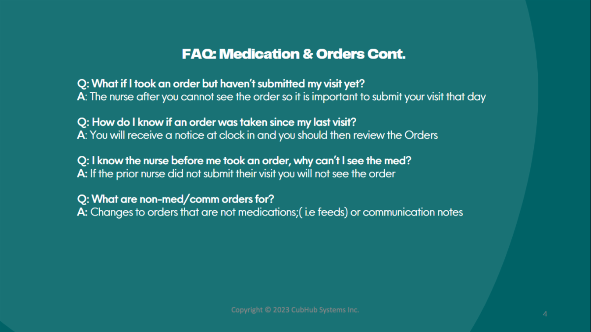 Taking orders & medication tips