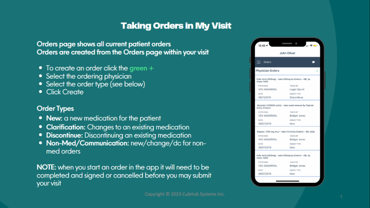 Taking orders & medication tips