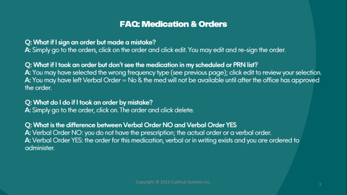 Taking orders & medication tips