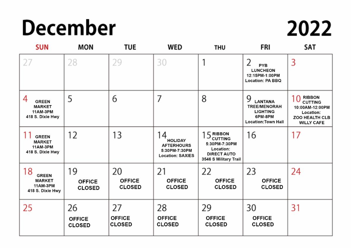 CHAMBER DECEMBER 2022 CALENDAR REMINDERS
