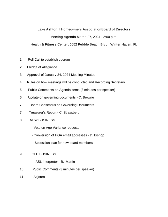 LA II HOA: Meeting Reminder