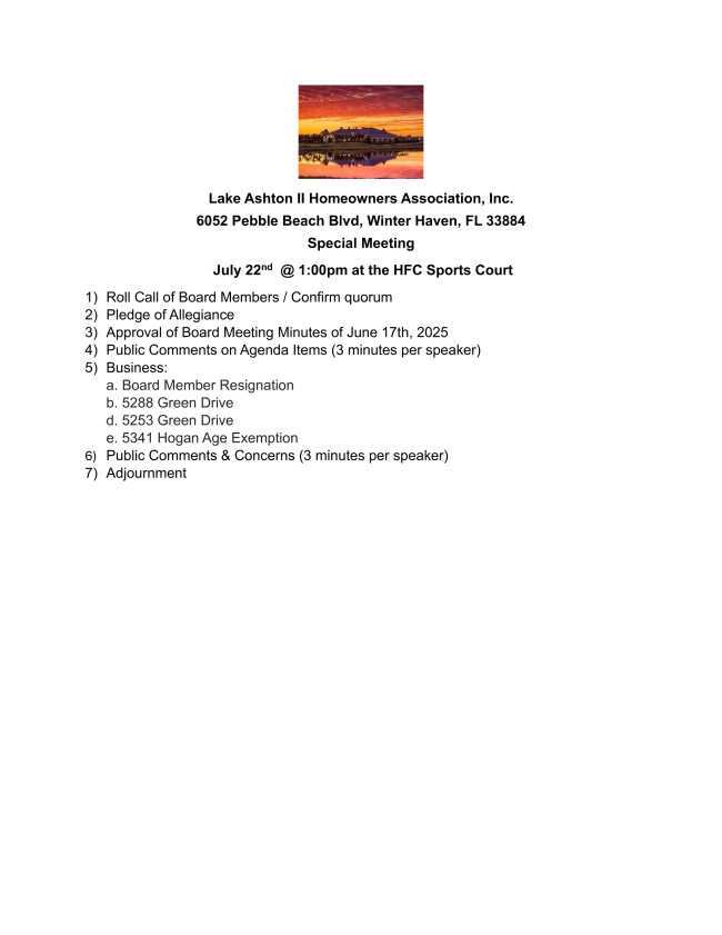 WH HOA Reminder