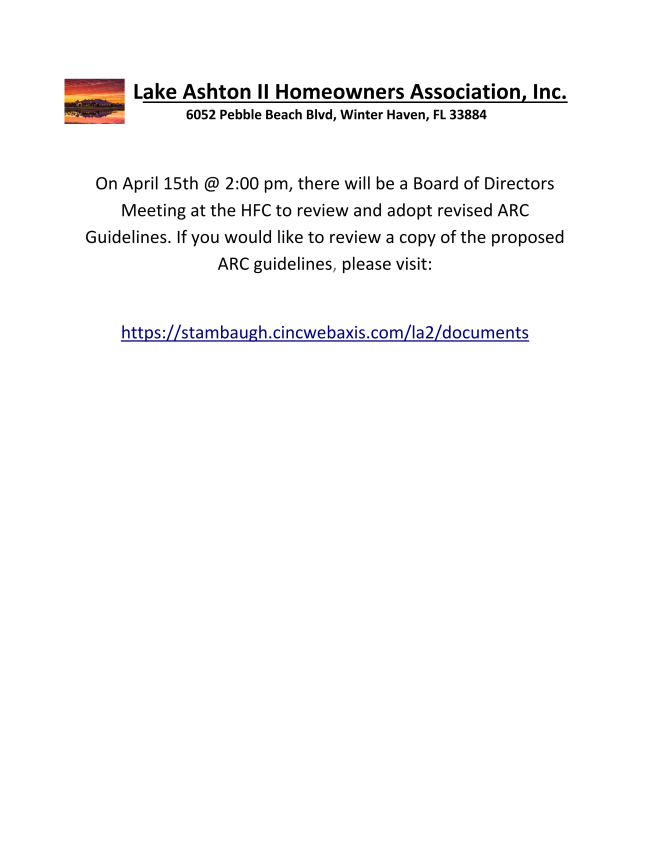 WH HOA Reminder