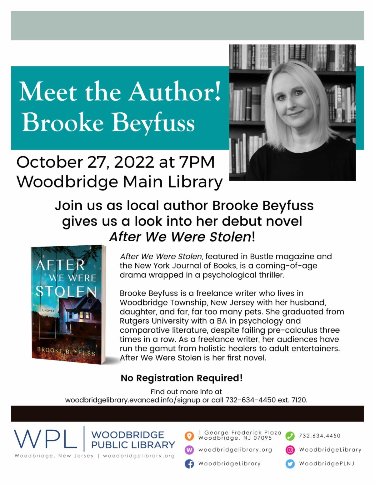 Meet Author Brook Beyfuss at the Main Library on Thursday!