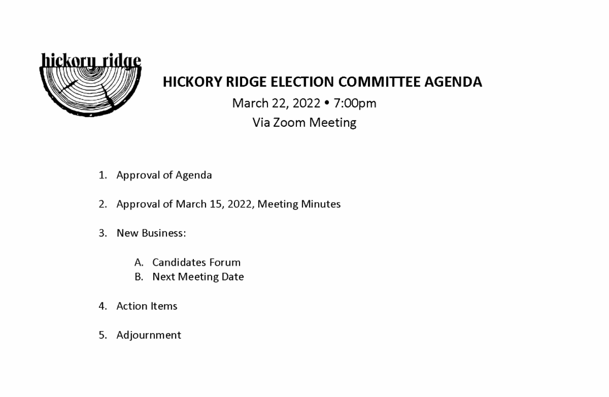 Election Committee meeting agenda, Tuesday, March 22, 2022