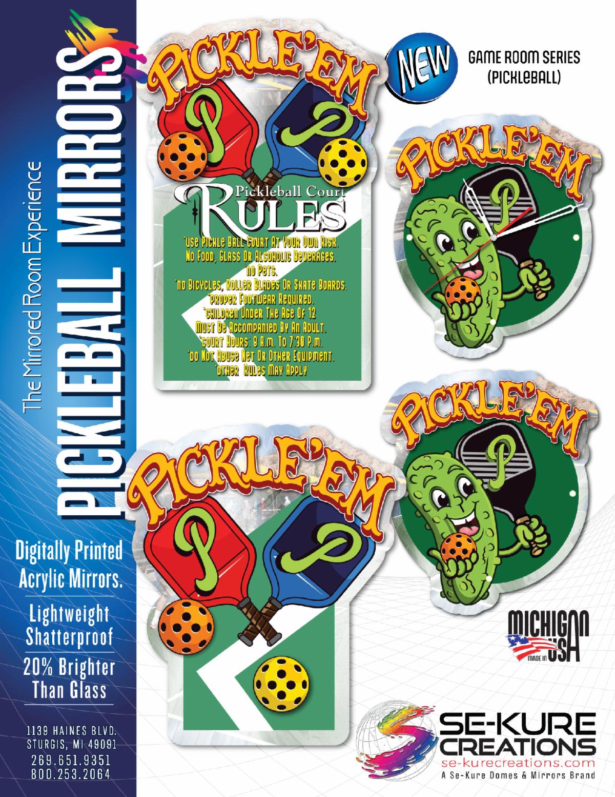 Fantastic Pickle Ball Acrylic Signs/Mirrors Made in Michigan