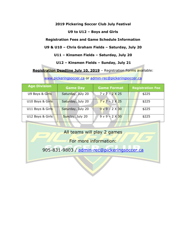 Pickering Soccer Club Newsletter- 2019 RECREATIONAL, ALL WE DO IS WIN ...