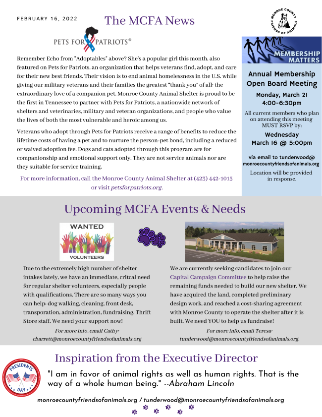 The MCFA News, February 16, 2022