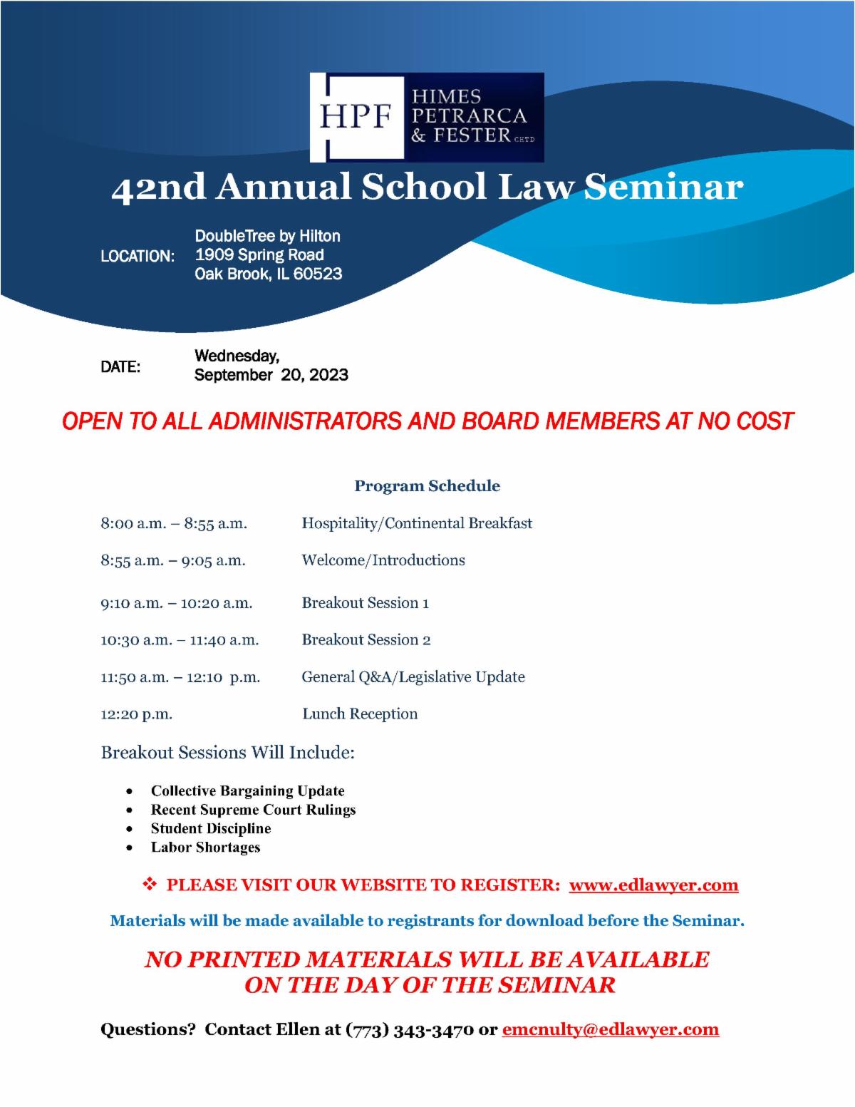 42nd Annual School Law Seminar Invitation