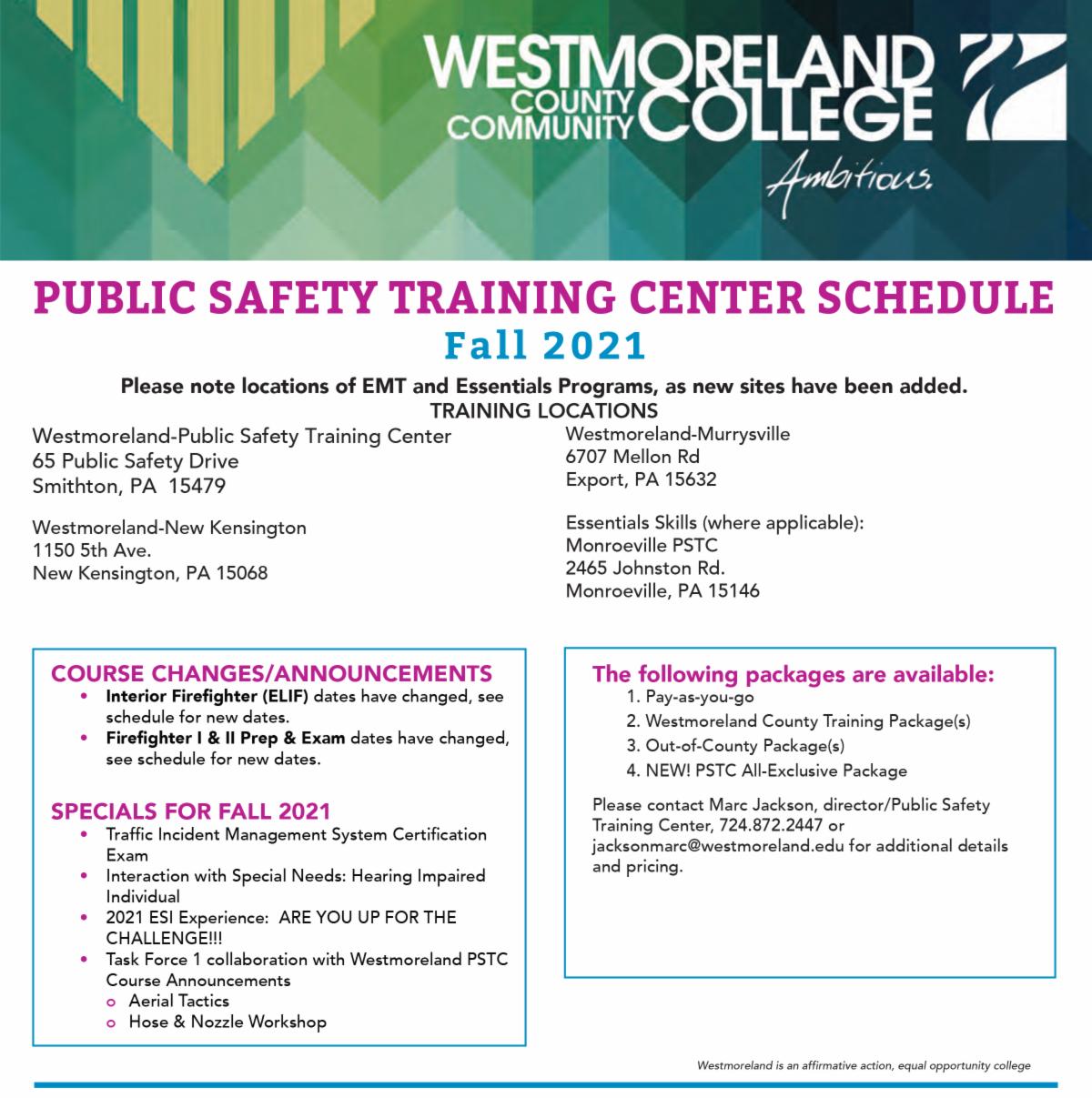 Westmoreland-PSTC Fall 2021 Schedule of Classes