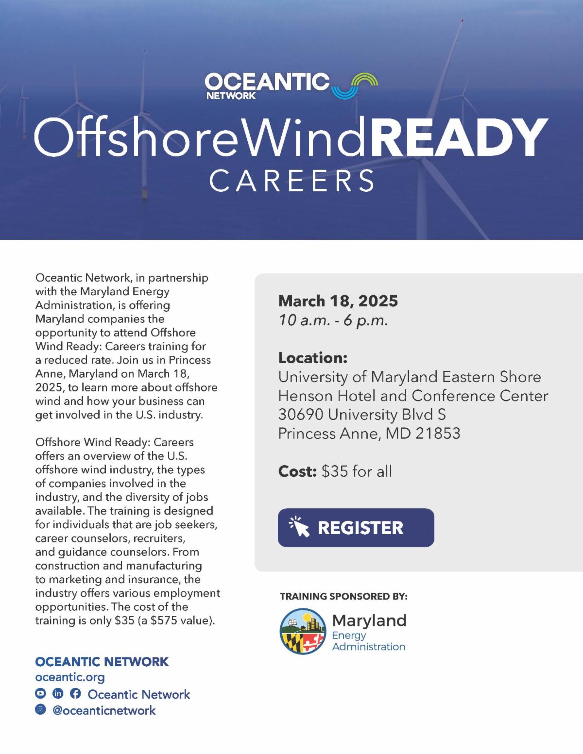 Register to Attend the Oceantic Network Offshore Wind Ready Training Event for Maryland ...