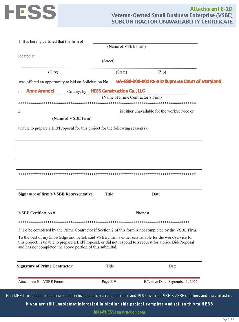 HESS is Seeking Proposals from MDOT Certified MBE & VSBE Subcontractors ...