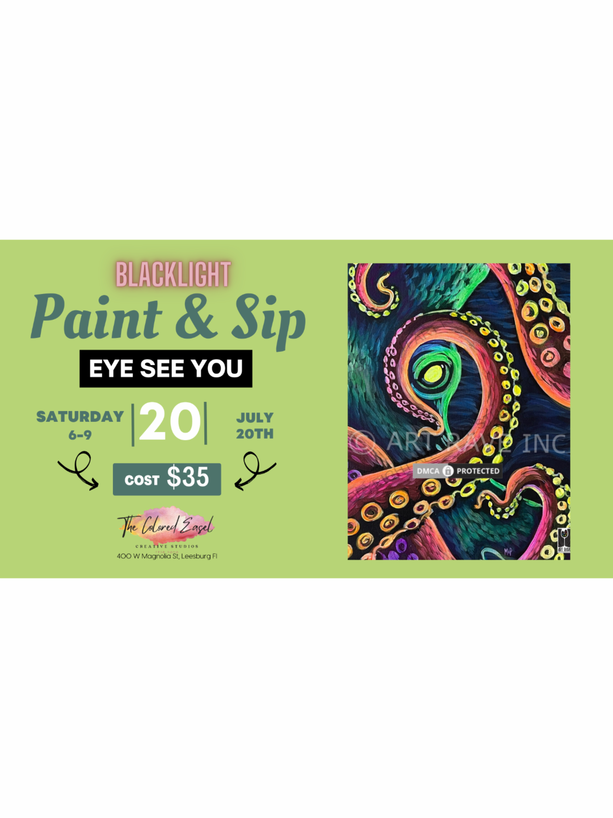 Blacklight/Glow Sip & Paint Class- Eye See You!