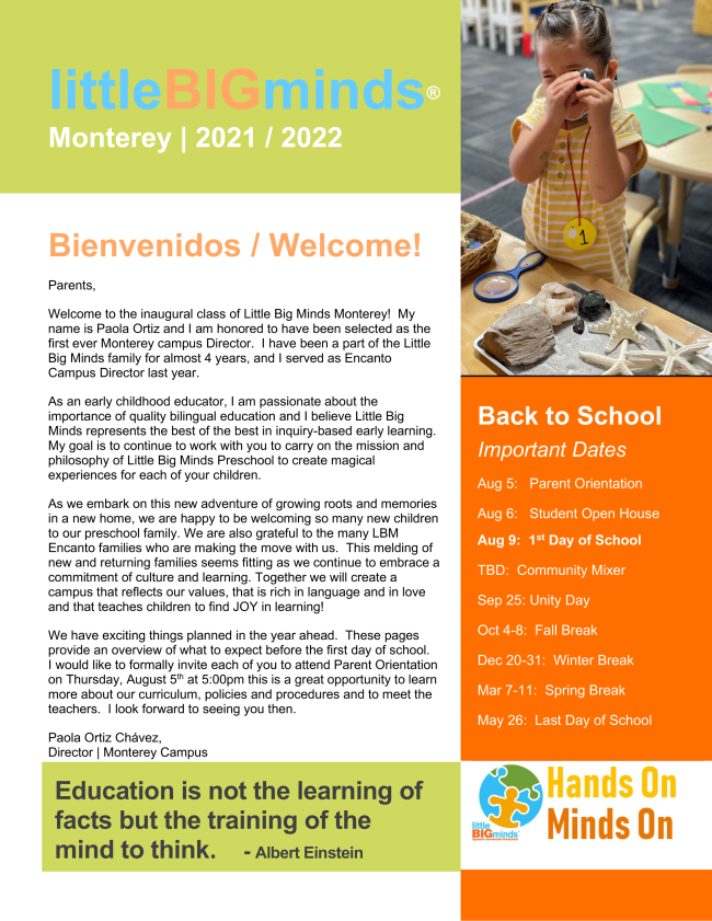 Student Welcome Packet- Paquete de Bienvenida