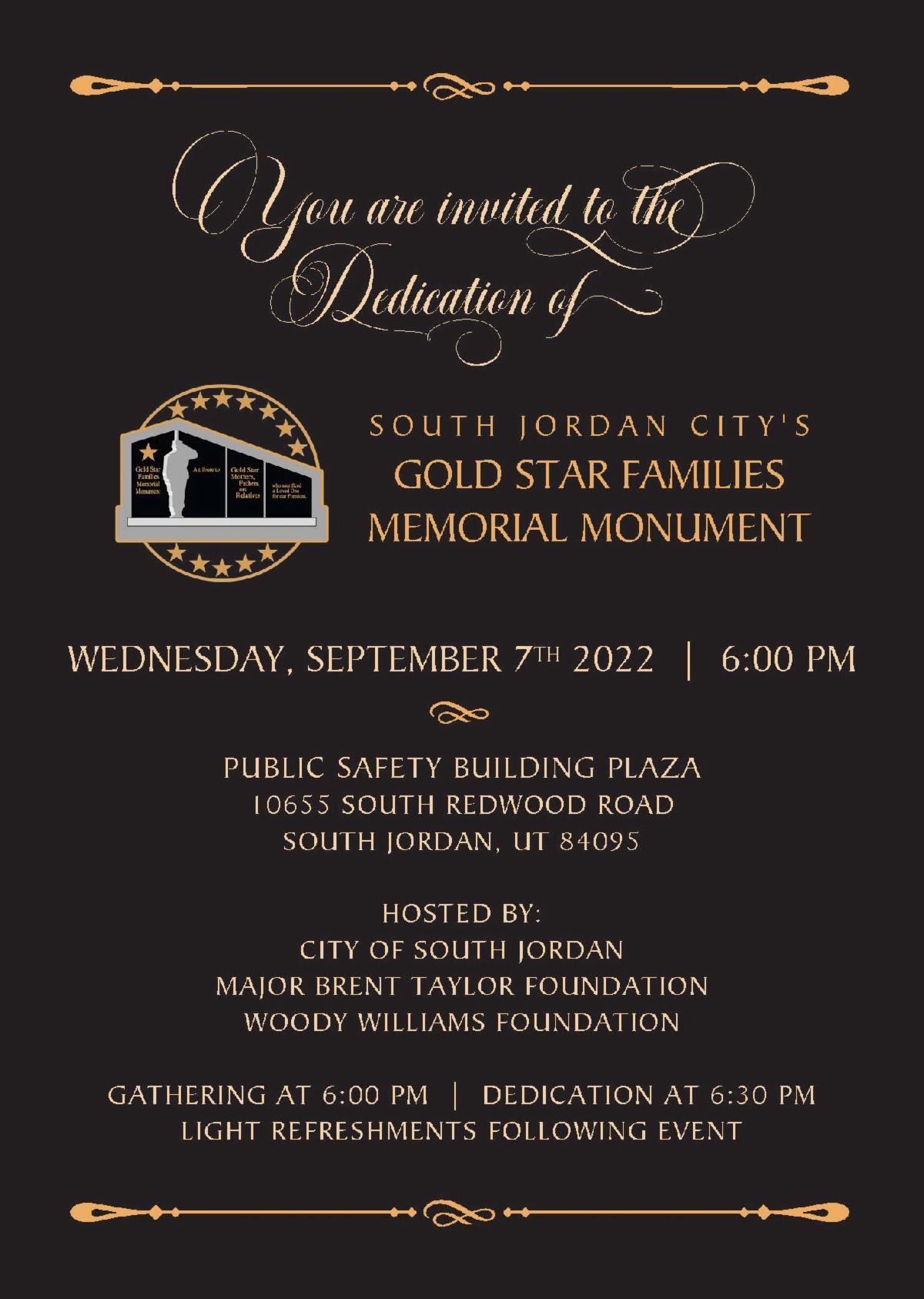 Formal Invitation: Gold Star Families Memorial Monument Dedication