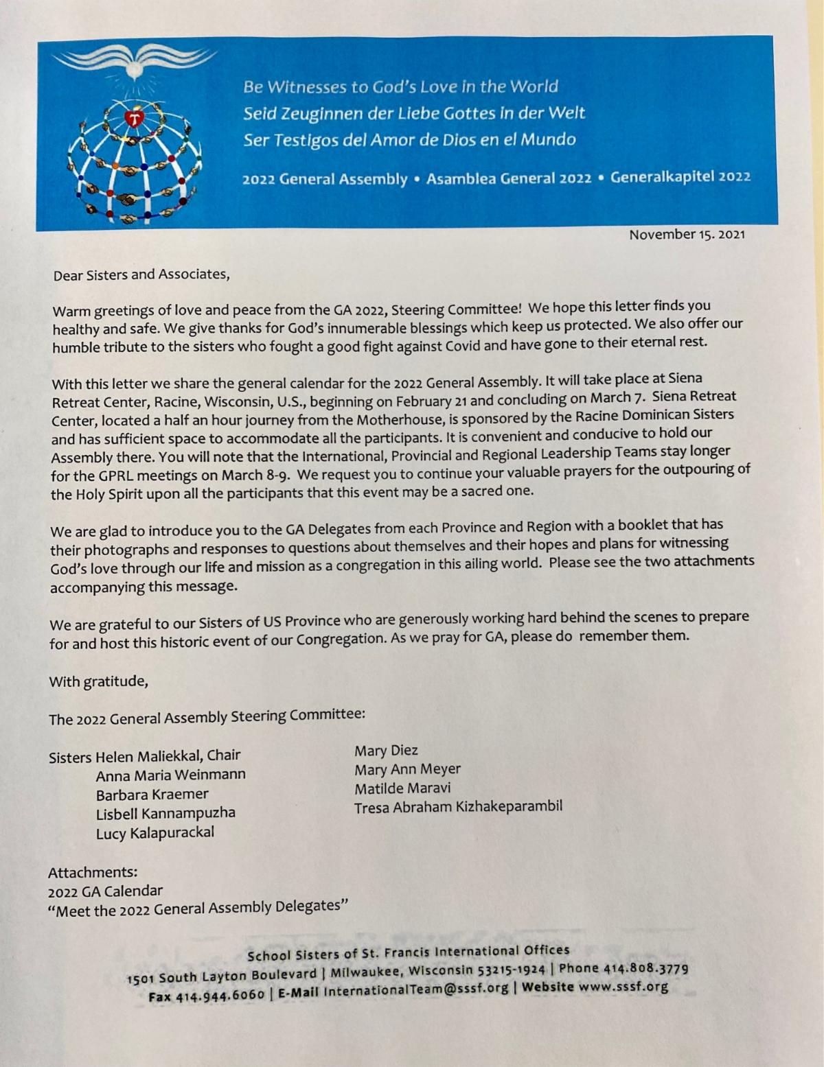 Letter to the Congregation